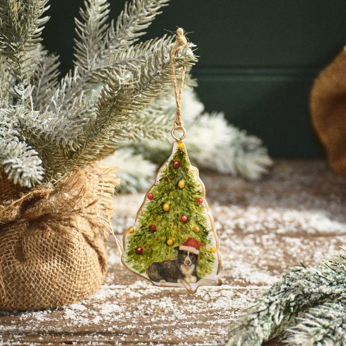 Christmas On The Farm Metal Shaped Tree Hanger With Collie Dog | Anna ...